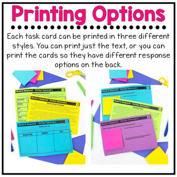 Summarizing Fiction Task Cards - Summarizing Fiction Passages & Graphic ...