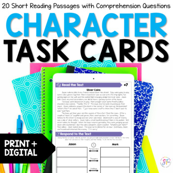 Character Analysis Task Cards - Character Traits Passages & Graphic ...