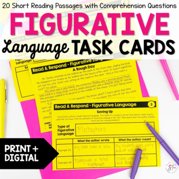 Figurative Language Task Cards - Passages, Graphic Organizers ...