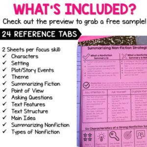 Reading Comprehension Reference Sheets - Stellar Teaching Co.